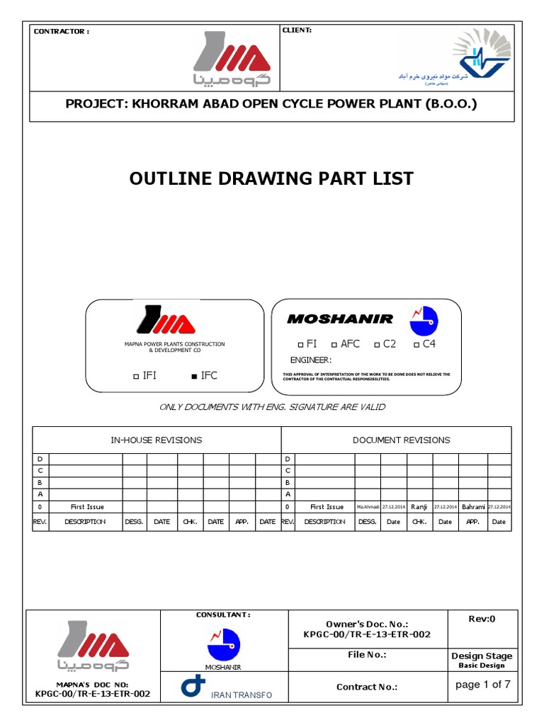 Outline Drawing Part List: Project: Khorram Abad Open Cycle Power Plant ...