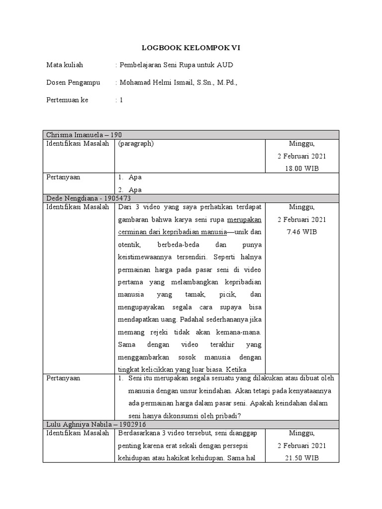 Logbook Kelompok V1 | PDF