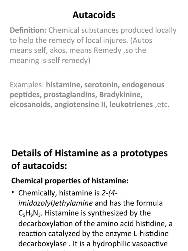 Autacoids: Definition: Chemical Substances Produced Locally | PDF ...