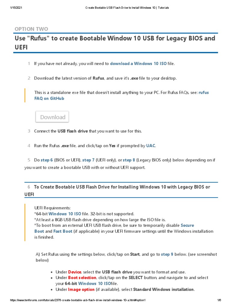 How To Create Windows 10 Bootable USB Flash Drive From ISO File Using Rufus | PDF | Booting ...