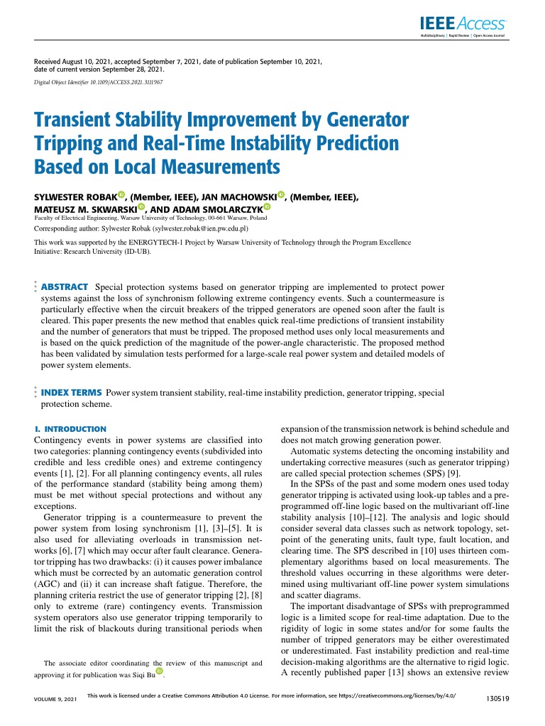 Generator Tripping for Stability Prediction | PDF | Electrical ...