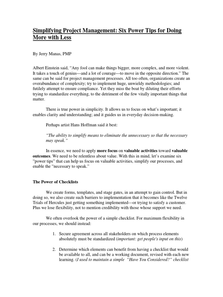 Simplifying Project Management: Focusing on the Necessary Through ...