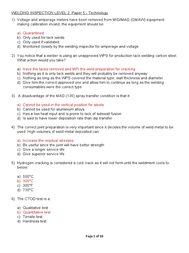 Welding Inspection Level 2 - Paper 5 Technology - Exercise IV | PDF ...