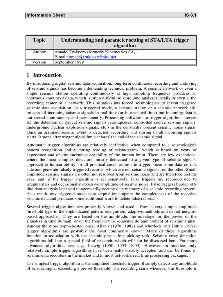 Topic Understanding and Parameter Setting of STA/LTA Trigger Algorithm ...