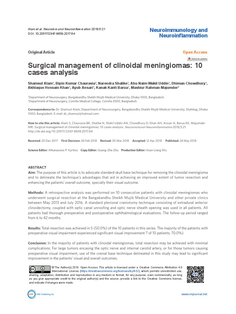 Clinoidal Meningioma | PDF | Angiography | Human Head And Neck