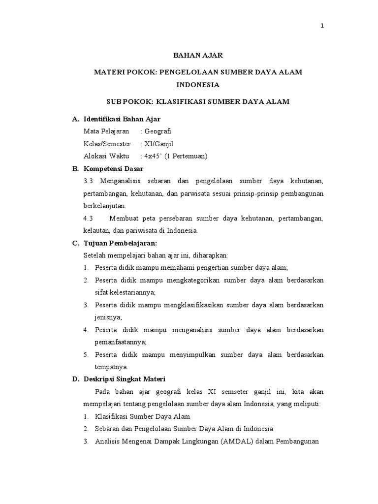 Klasifikasi Sumber Daya Alam Indonesia | PDF | Sains & Matematika