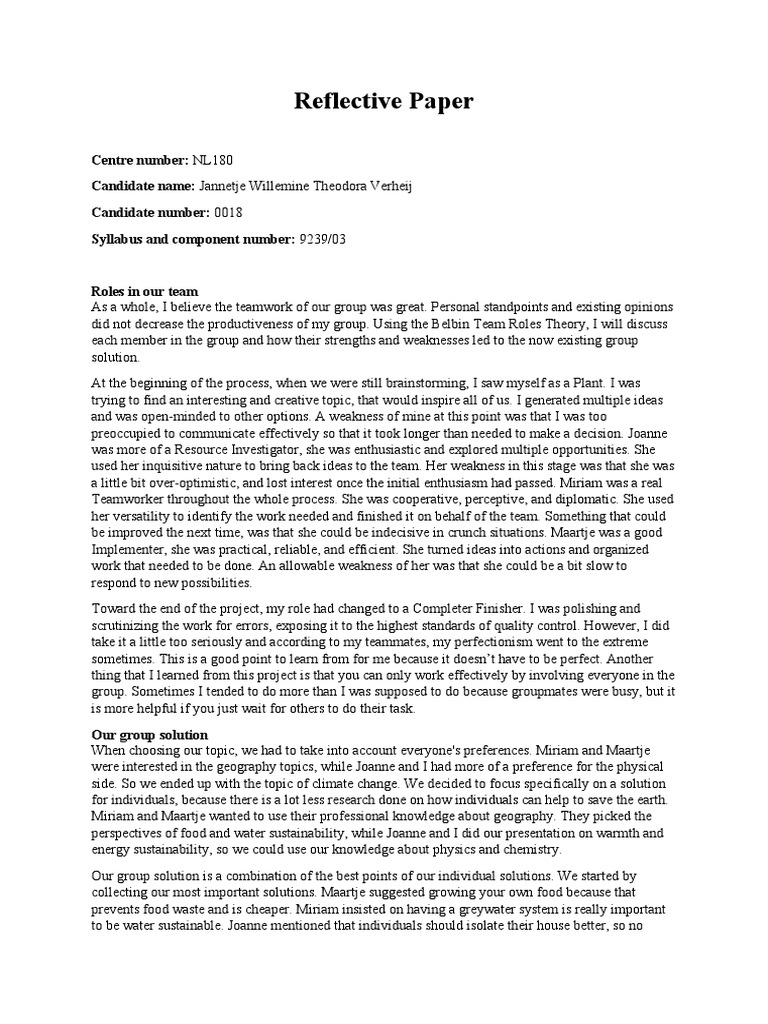 Reflective Paper On Team Project | PDF | Sustainability | Cognition