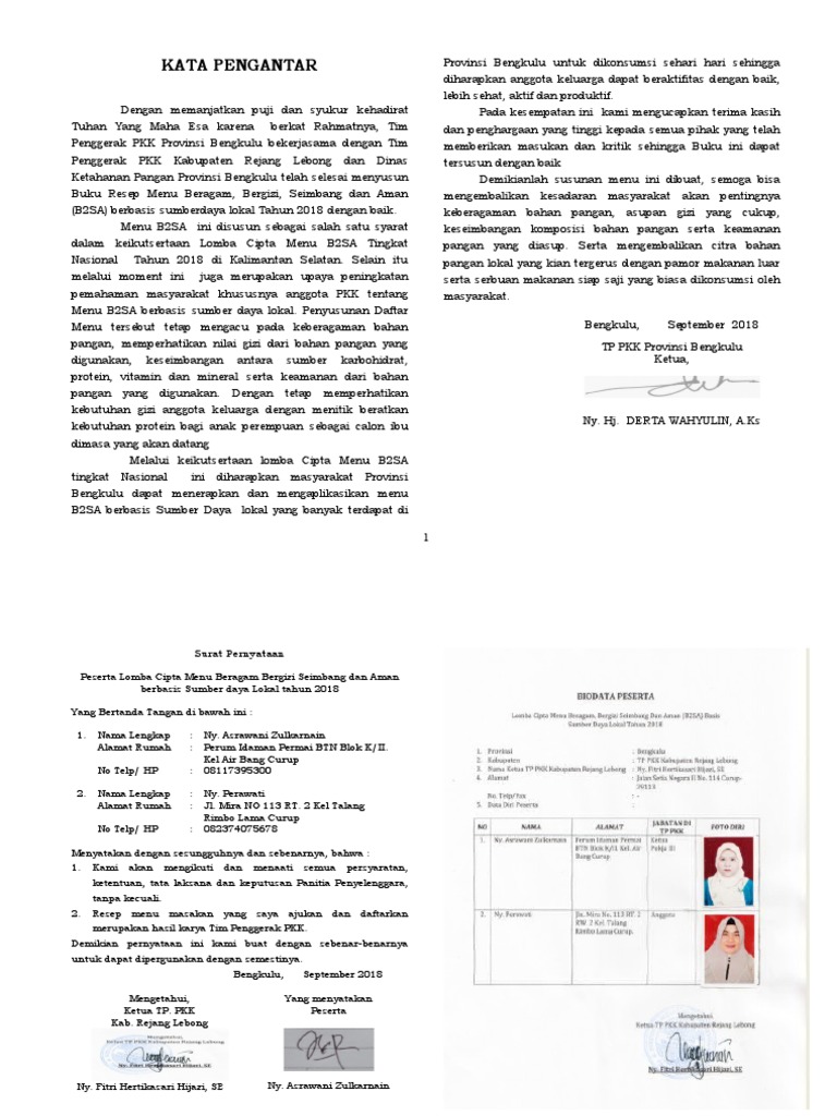 Resep Lomba Cipta Menu B2sa Tk. Nasional 2018 Provinsi Bengkulu Kab RL ...