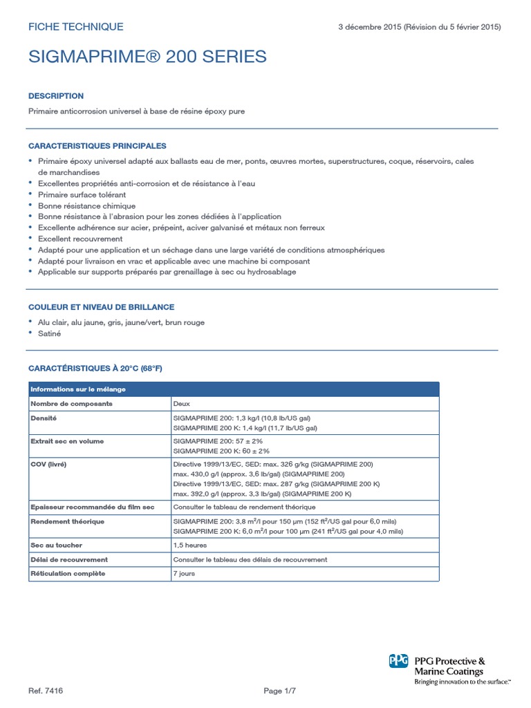 Fiche Technique SIGMAPRIME 200 | PDF | Peinture