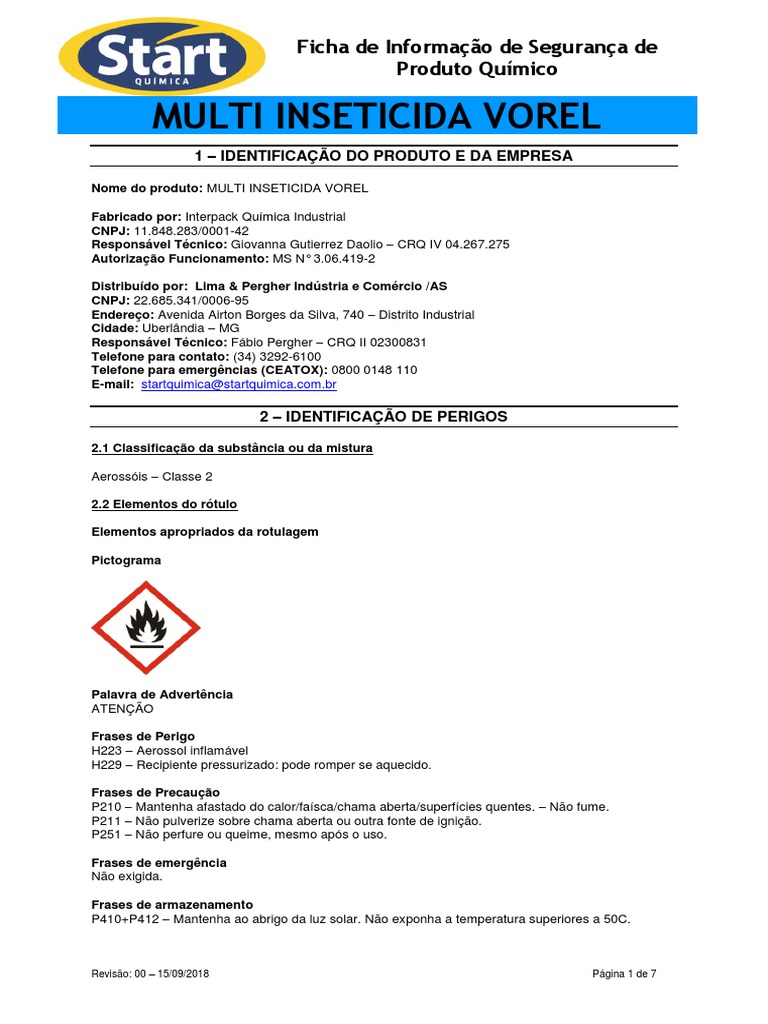 Multi Inseticida Vorel: Ficha de Segurança para Produto Químico | PDF ...