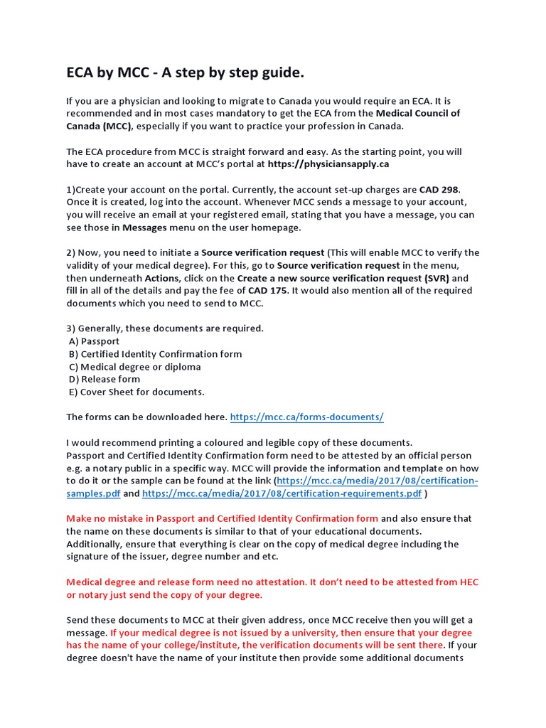 ECA by MCC - A Step by Step Guide.: Canada (MCC), Especially If You ...