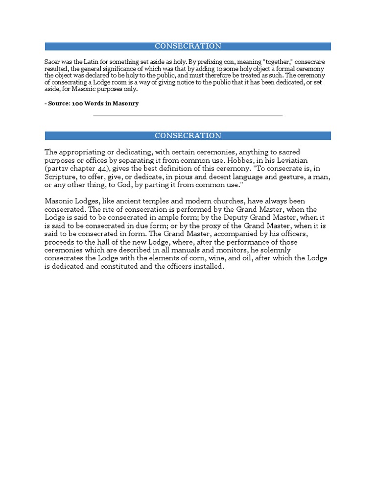 Consecration: - Source: 100 Words in Masonry | PDF | Social Science ...