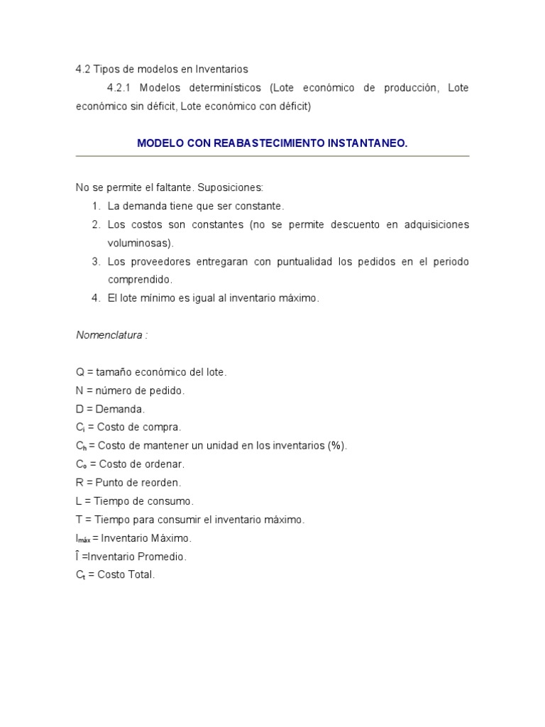 Modelos de Reabastecimiento en Inventarios | PDF | Inventario | Ecuaciones