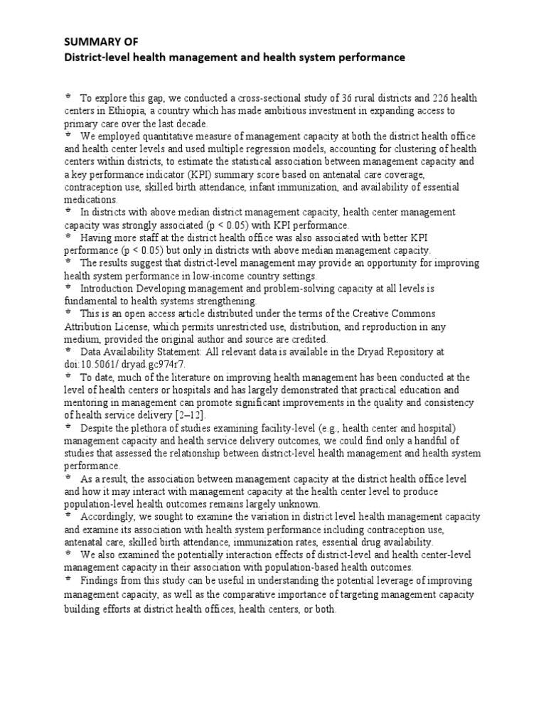 District-Level Health Management and Health | PDF | Health System ...