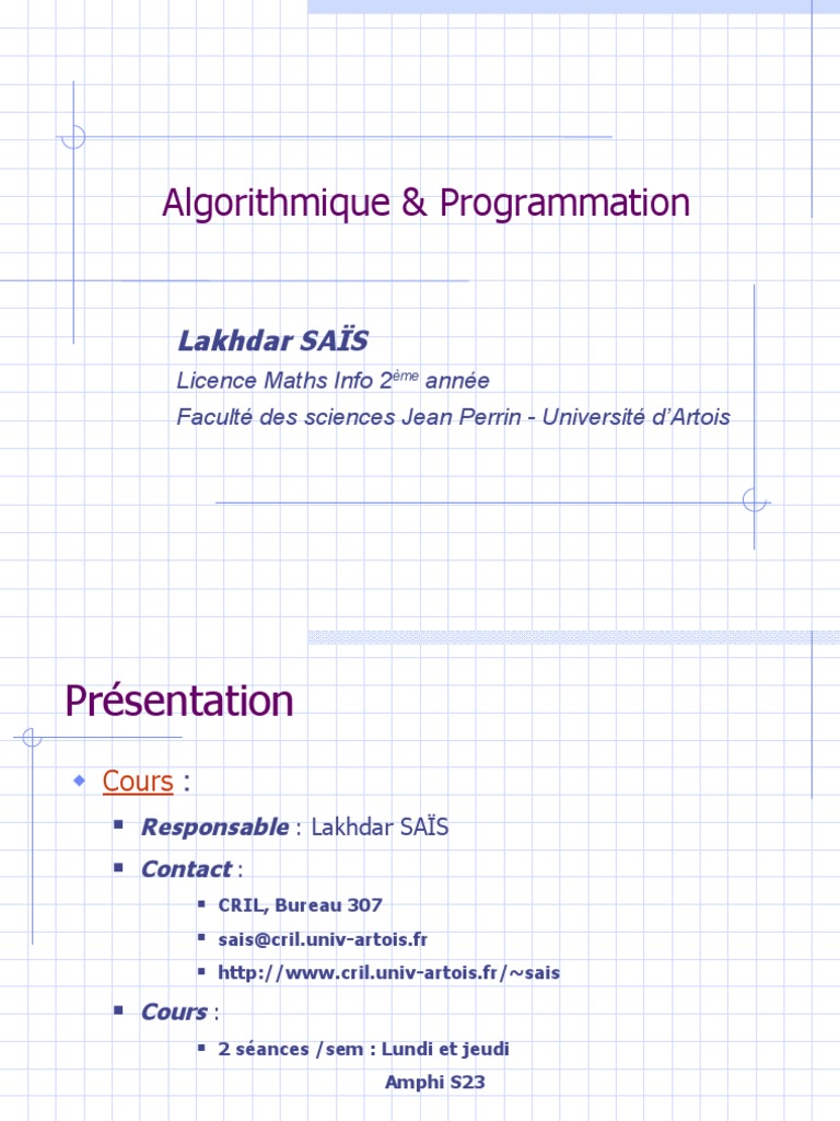 Cours d'Algorithmique et Programmation | PDF | Fonction (Mathématiques) | Structure de contrôle