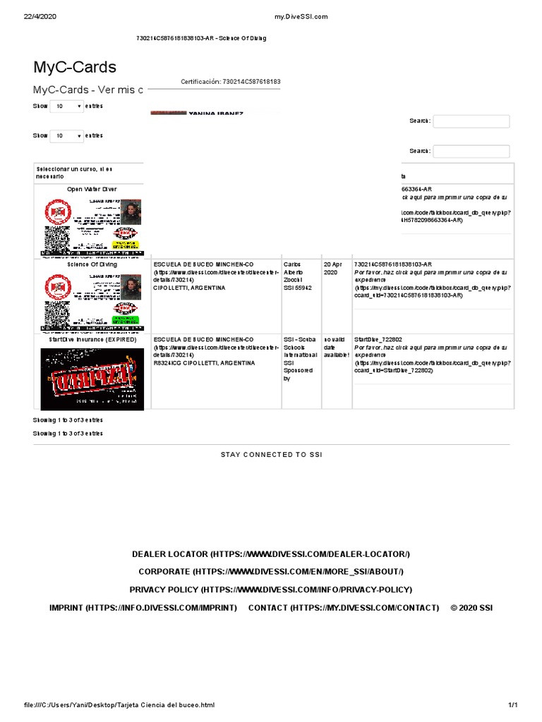 Myc-Cards - Ver Mis Certificaciones de Buceo | PDF | Underwater Diving ...