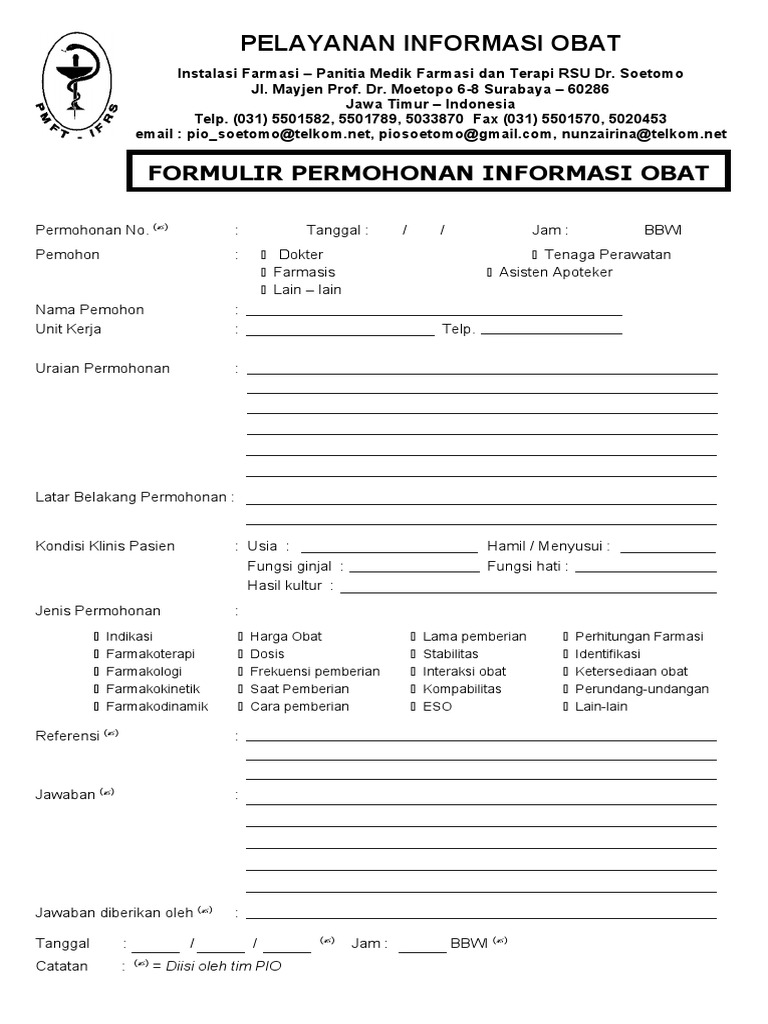 Form Pelayanan Informasi Obat | PDF