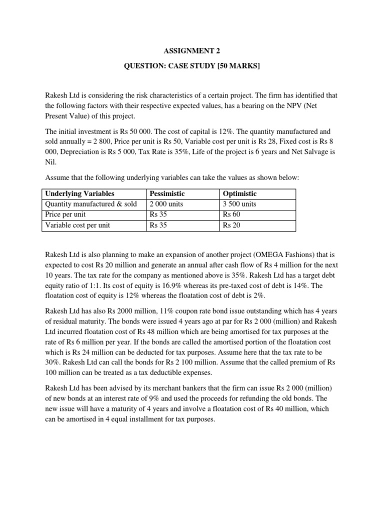 ASSIGNMENT 2 Case Study Question | PDF | Cost Of Capital | Net Present Value