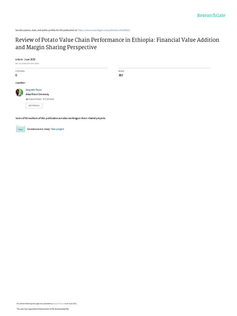 Review of Potato Value Chain Performance in Ethiopia: Financial Value ...