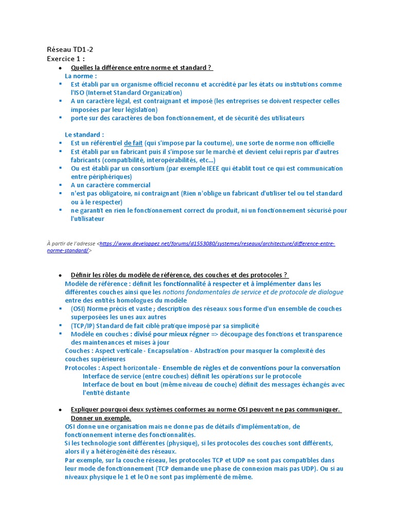 Réseau TD1-2 | PDF | Modèle OSI | Protocoles Internet