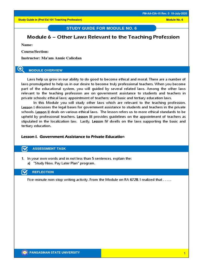 Module 6.answer Sheet | PDF | Teachers | Profession