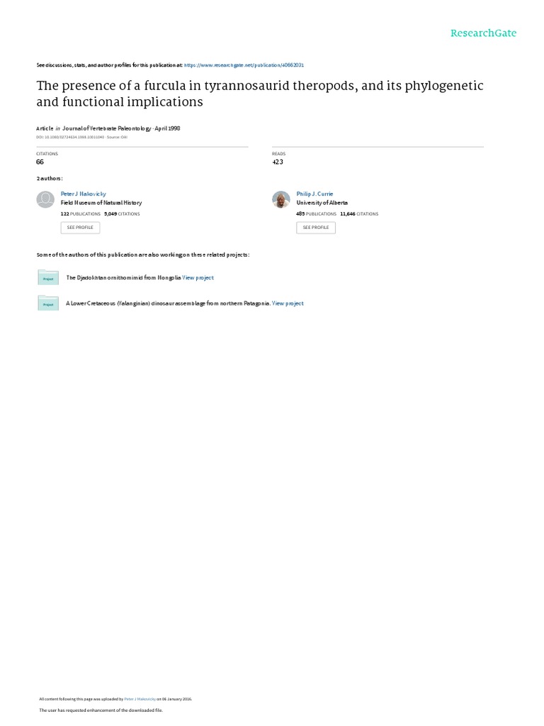 The Presence of A Furcula in Tyrannosaurid Theropods and Its ...