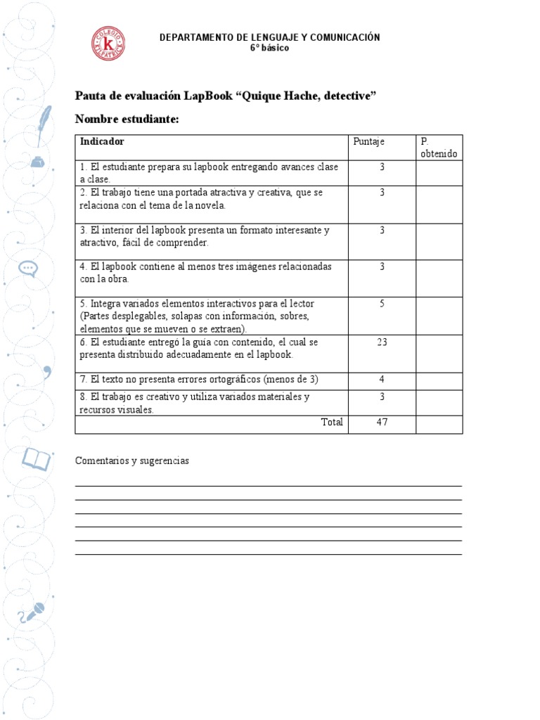 Pauta de Evaluación LapBook | PDF Pauta de Evaluación LapBook | PDF