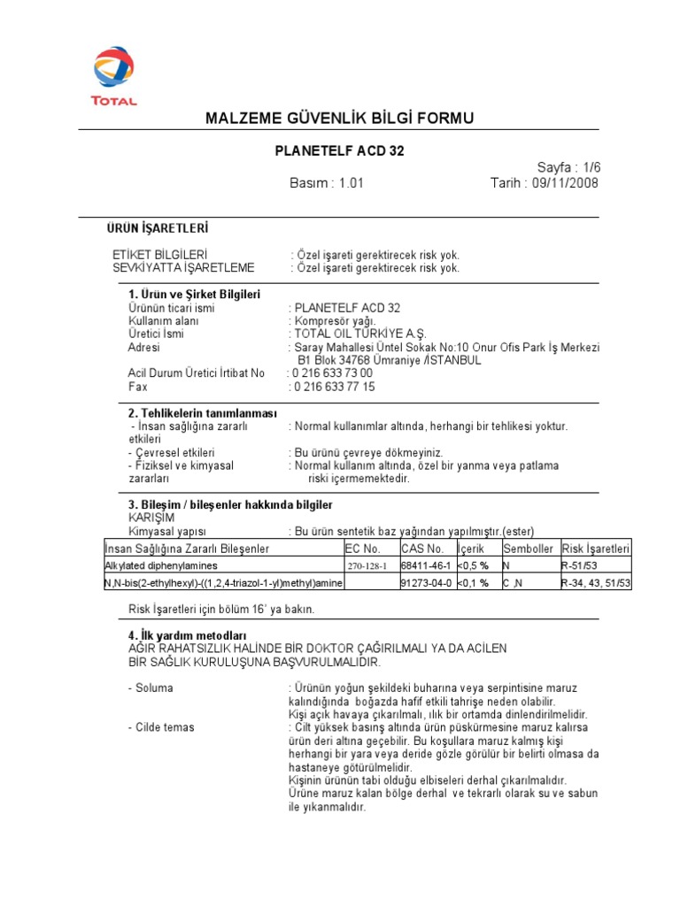 229 Planetelf Acd 32 Msds | PDF