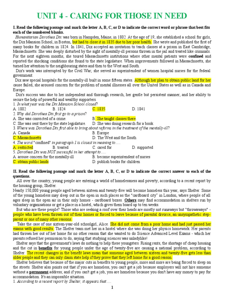 Unit 4 - Test 2 | PDF | Homelessness