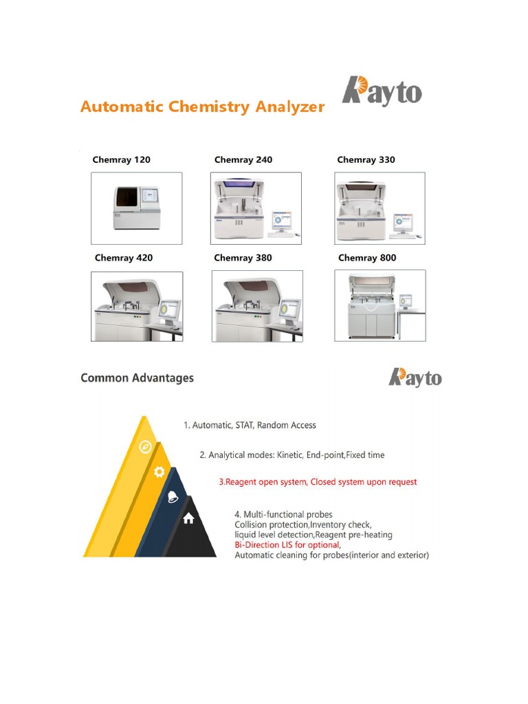 Automatic Chemistry Analyzer Chemray 330,420,380,800) | PDF