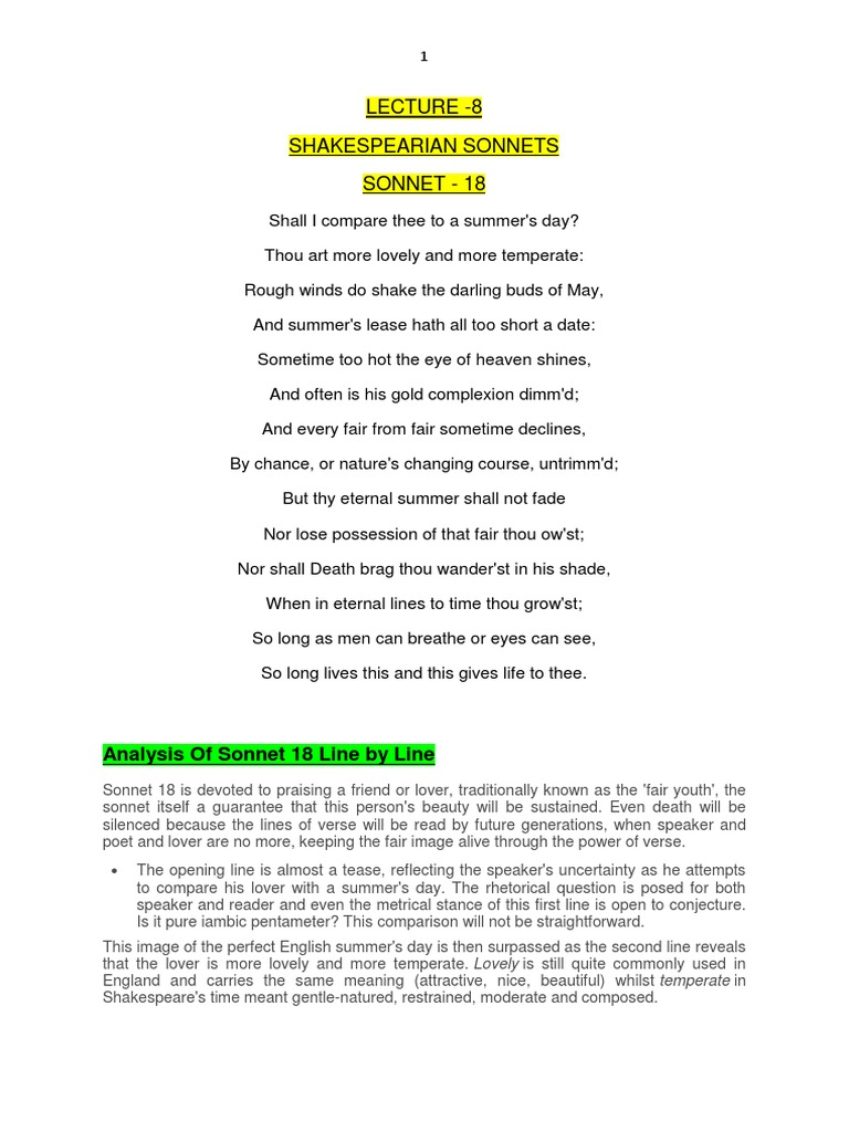 Sonnet 18 - Text and Analysis | PDF | Metre (Poetry) | Literary Criticism