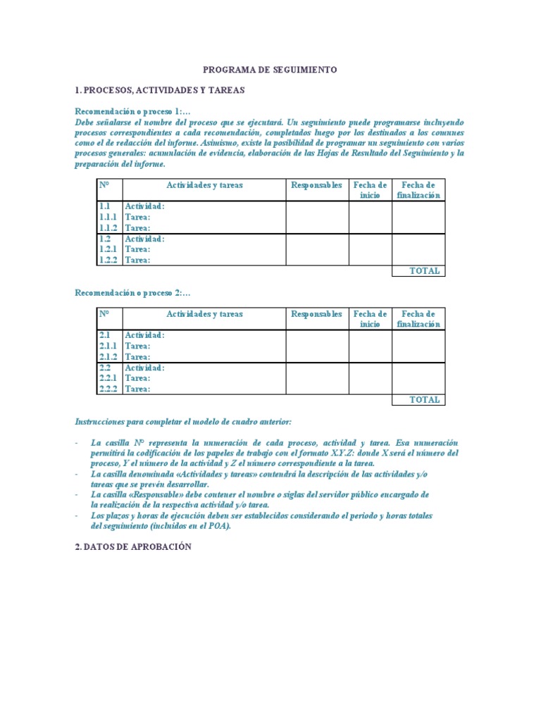 Modelo Programa de Seguimiento | PDF