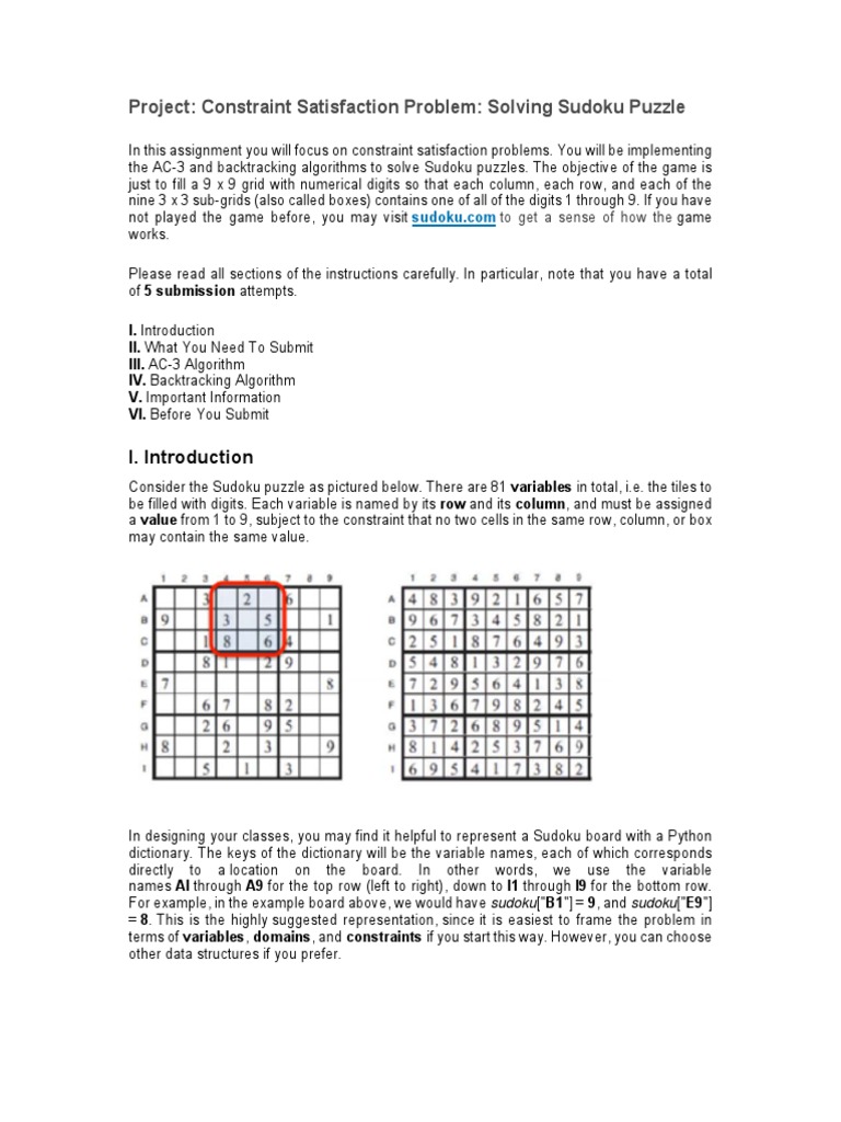 Project: Constraint Satisfaction Problem: Solving Sudoku Puzzle | PDF | Algorithms | Computer ...