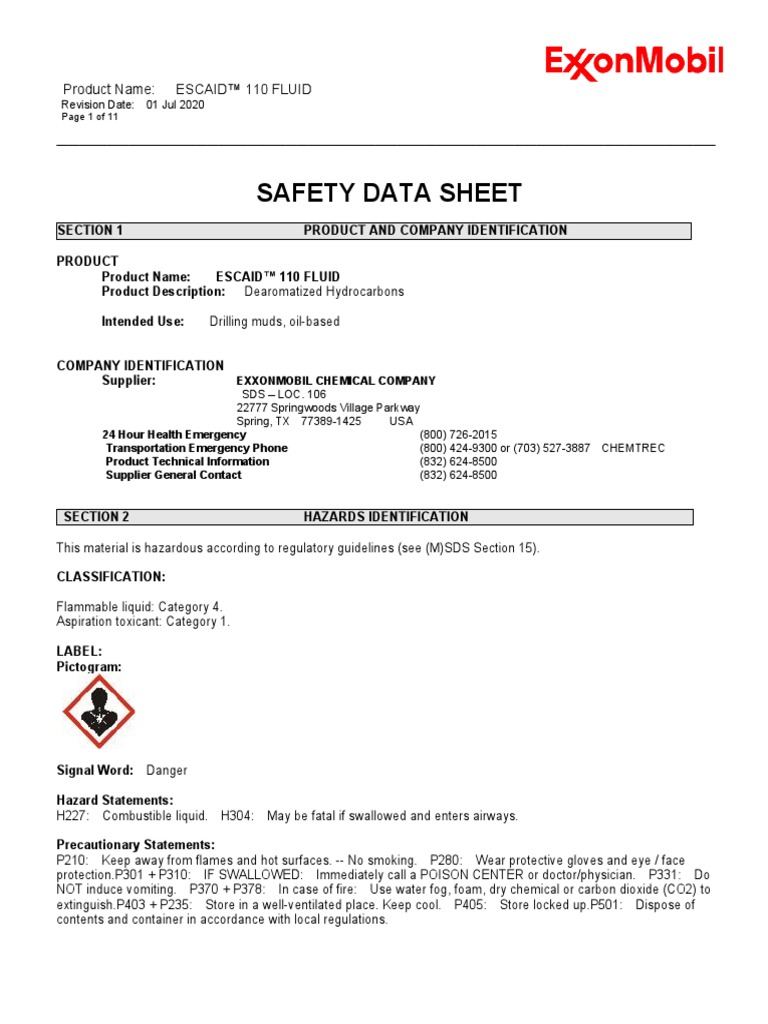Escaid 110 Exxon Mobile | PDF | Firefighting | Personal Protective ...