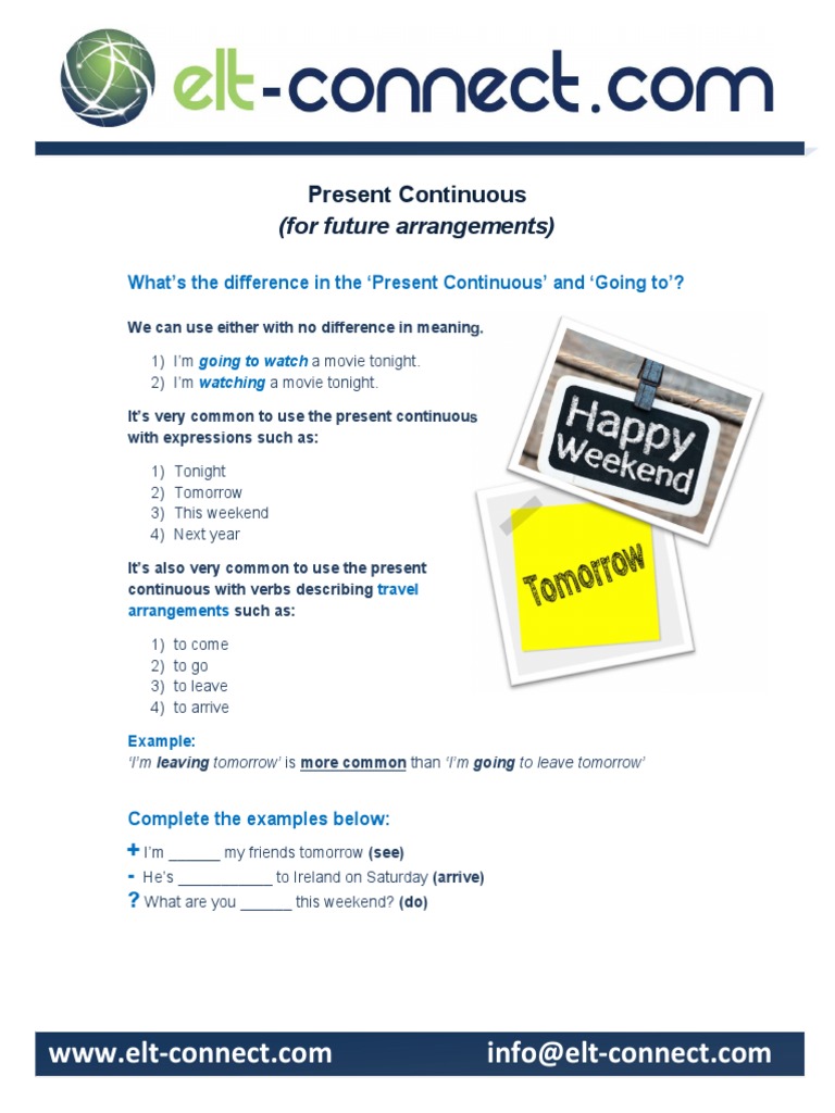 Present Continuous (For Future Arrangements) : What's The Difference in ...