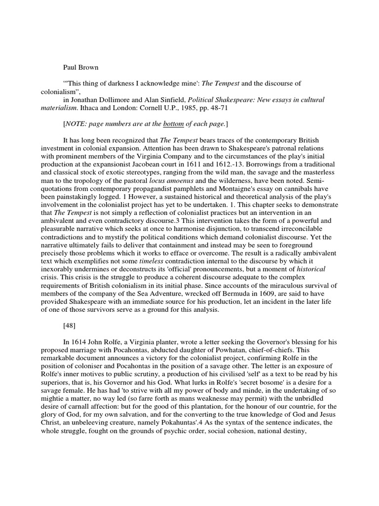 BROWN This Thing of Darkness I Acknowledge Mine | PDF | The Tempest ...