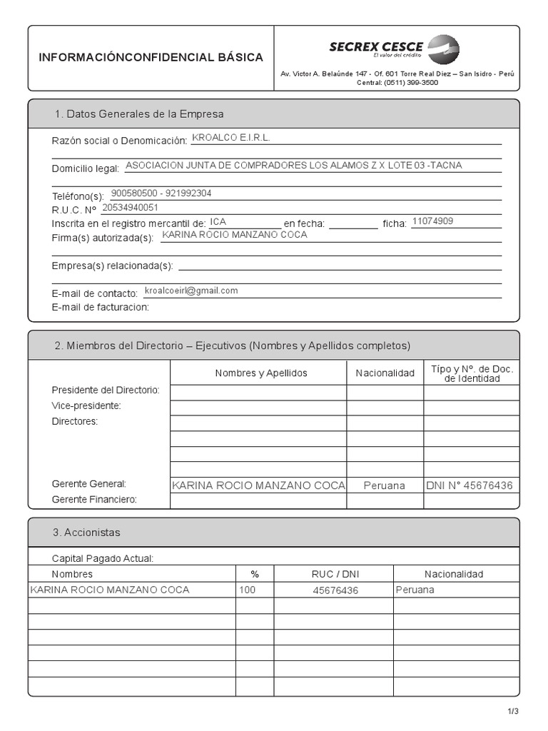 Informacion Basica Confidencial | PDF | Seguro | Bancos