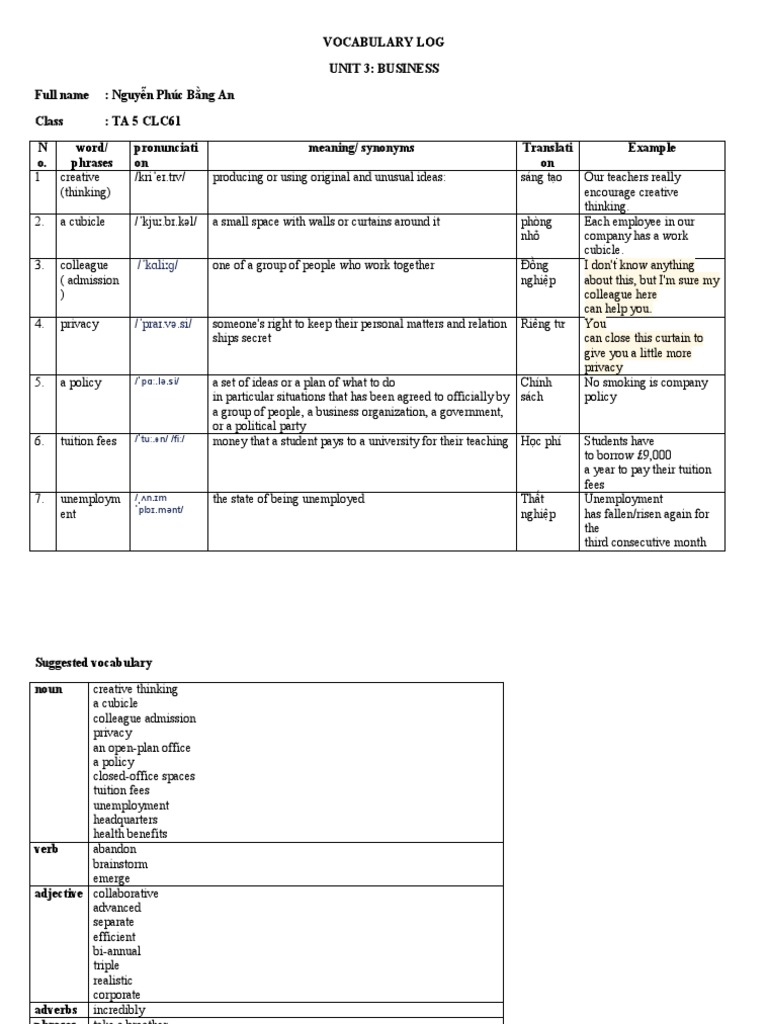 Vocabulary Log | PDF | Languages | Foreign Language Studies