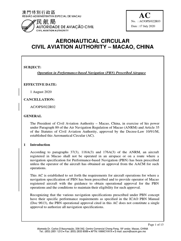 Aeronautical Circular Civil Aviation Authority - Macao, China | PDF ...