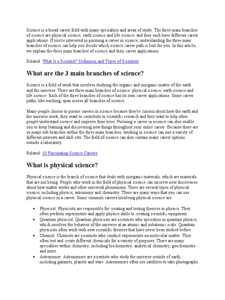 3 Main Branches of Science Explained | PDF | Physics | Science