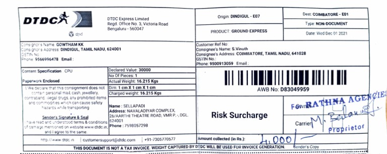 DTDC Receipt | Download Free PDF | Trade