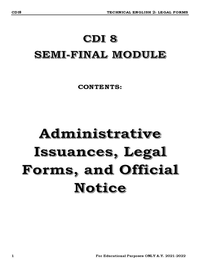 Cdi 8 Semi-Final Module Contents | PDF | Affidavit | Arrest
