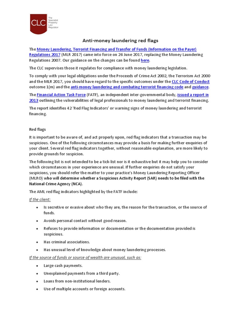 AML Red Flags | PDF | Money Laundering | Financial Transaction