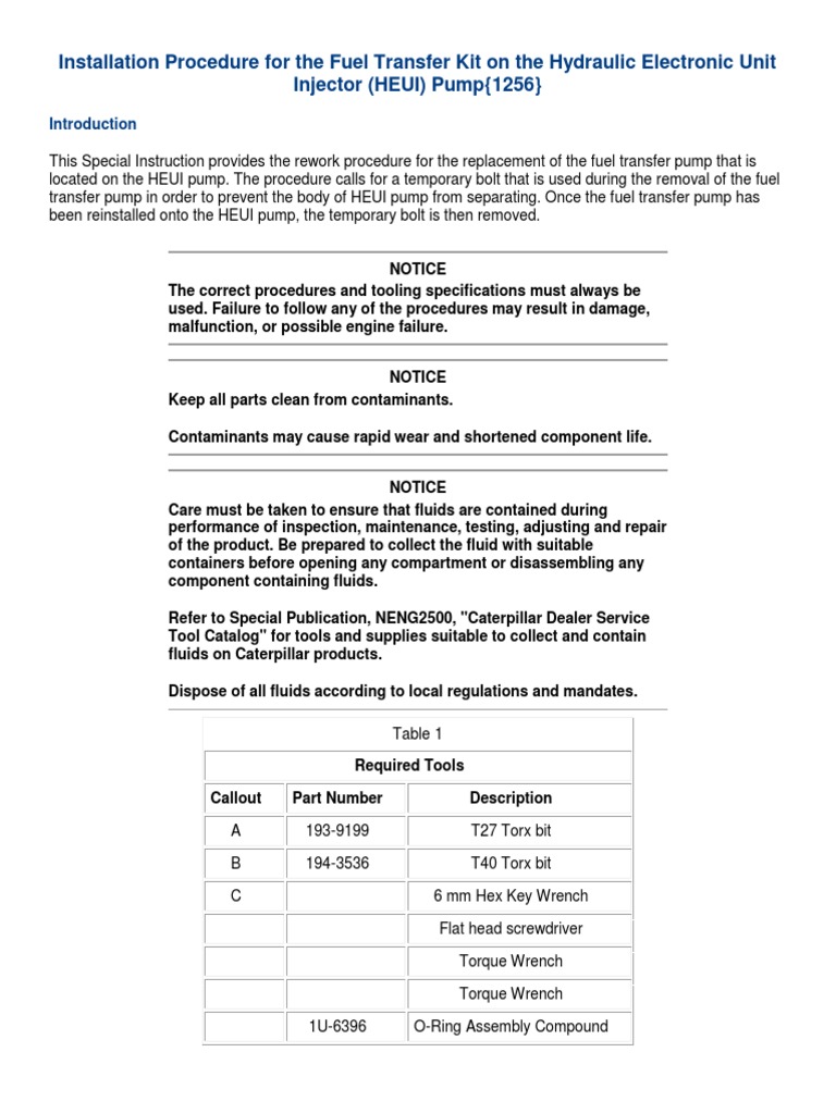 Fuel Transfer Kit On The Hydraulic Electronic Unit Injector | PDF | Pump | Screw