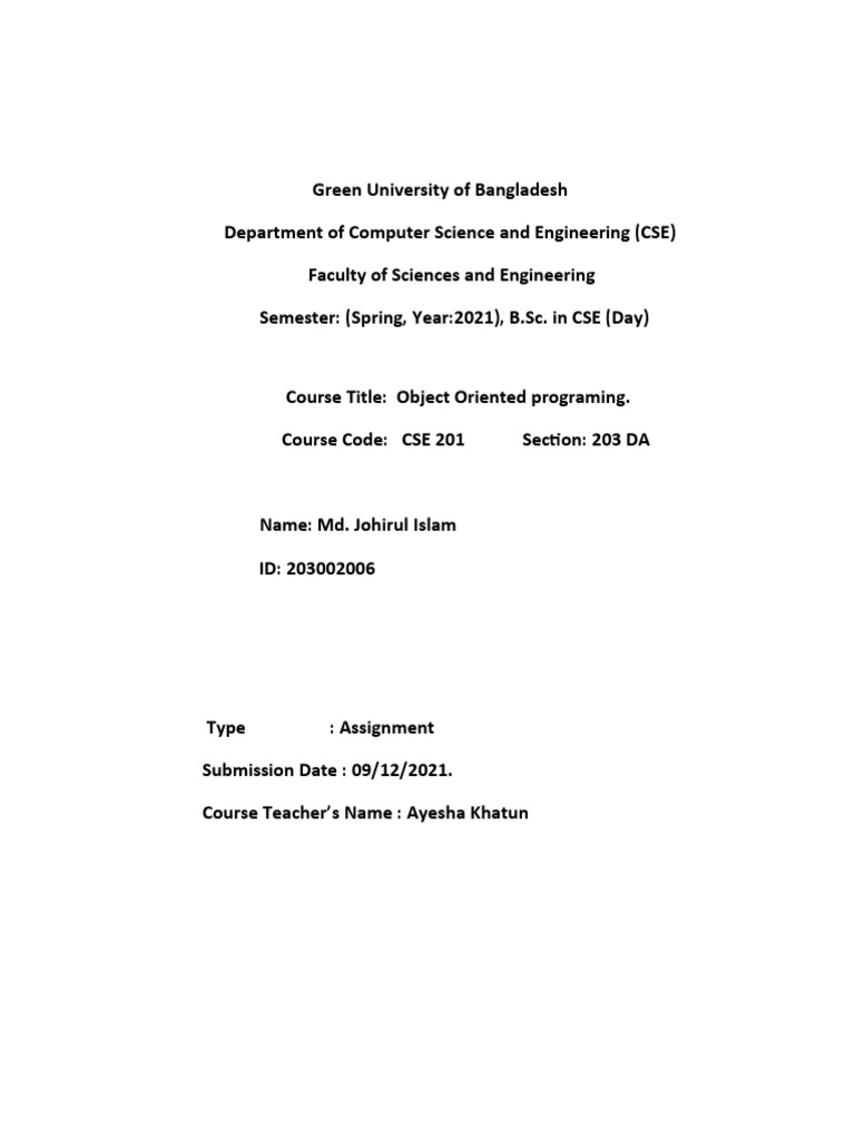 Object Oriented Programming Lab Report | PDF | Class (Computer ...