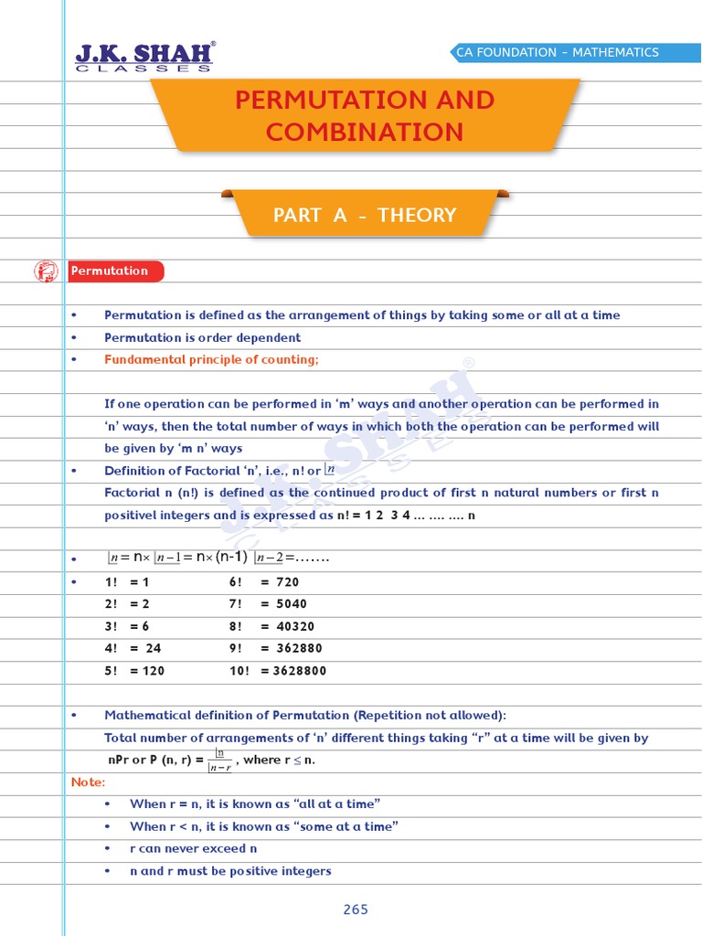 JK Shah Permuation & Combination | PDF | Line (Geometry) | Permutation