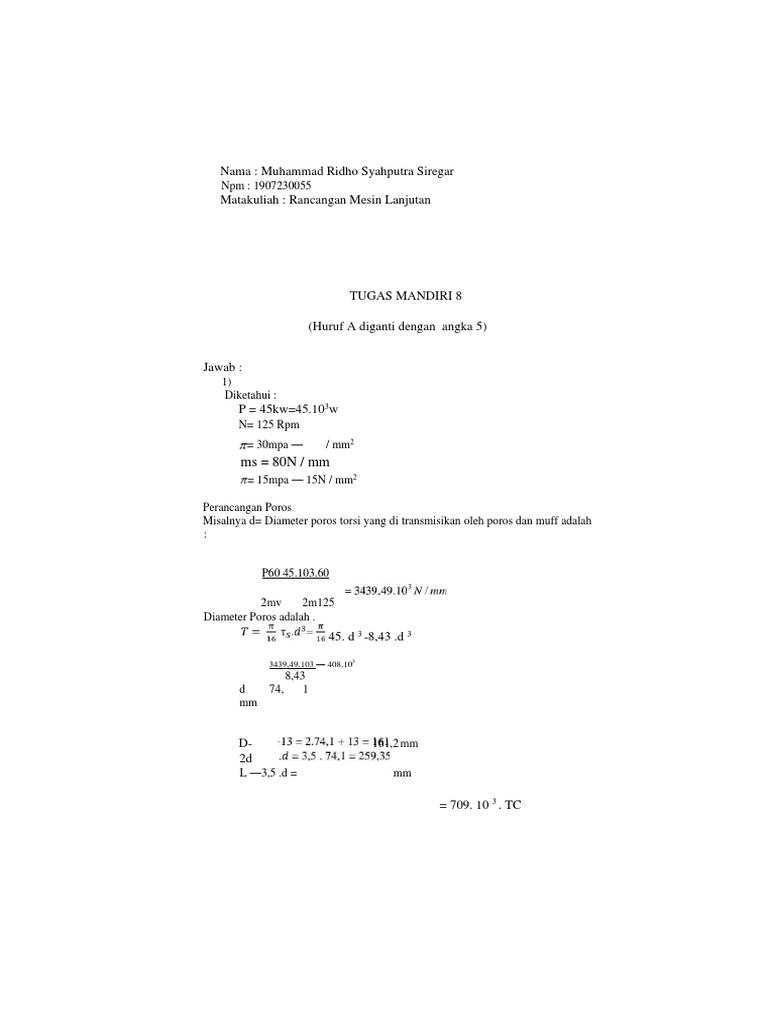 Rancangan Mesin Muhammad Ridho Syahputra Siregar 1907230055 | PDF