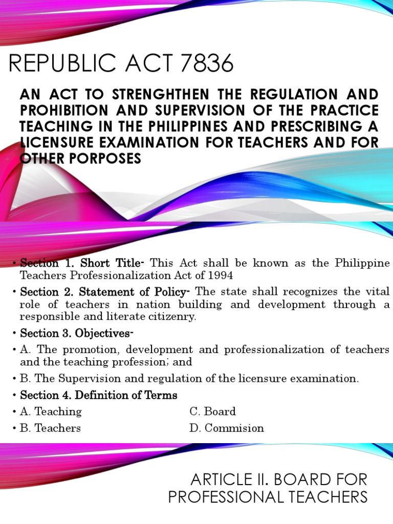 Republic Act 7836 | PDF | Teachers | Licensure