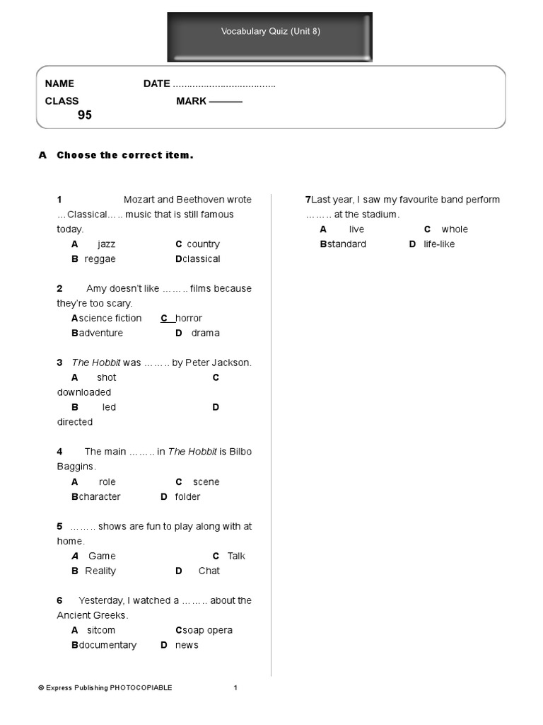 A Game: © Express Publishing PHOTOCOPIABLE 1 | PDF
