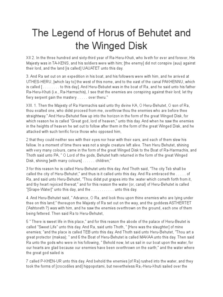 The Legend of Horus of Behutet and The Winged Disk | PDF | Isis | Horus